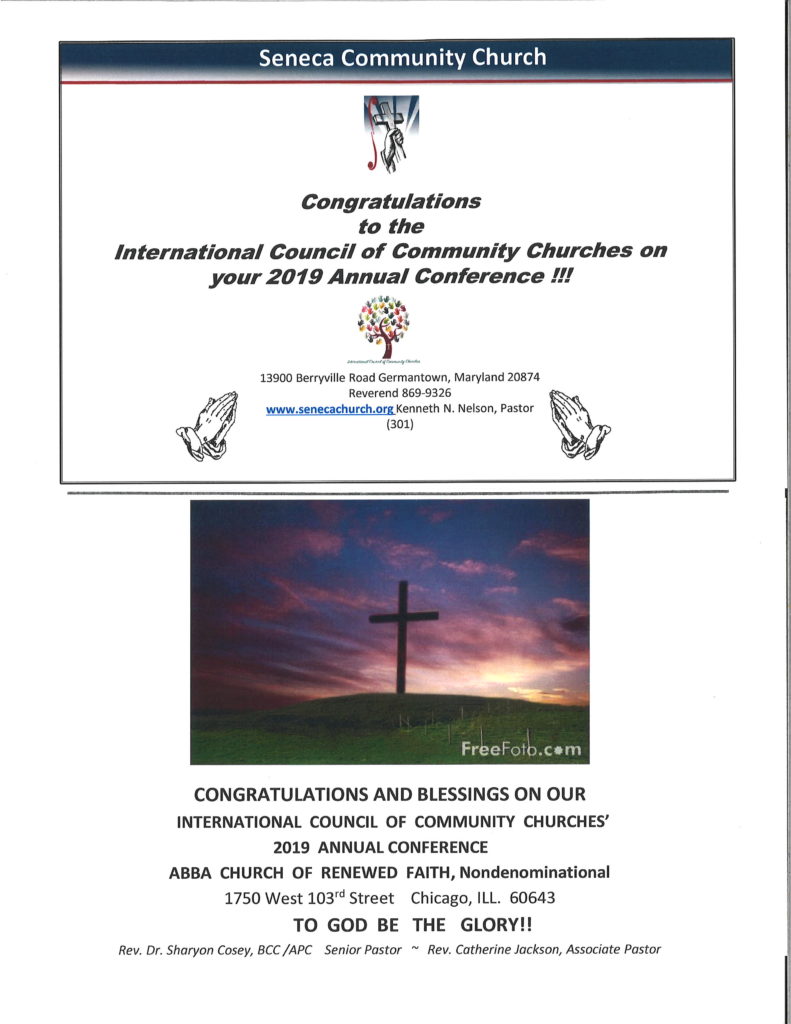 Conference Book Ad Request - International Council of Community Churches